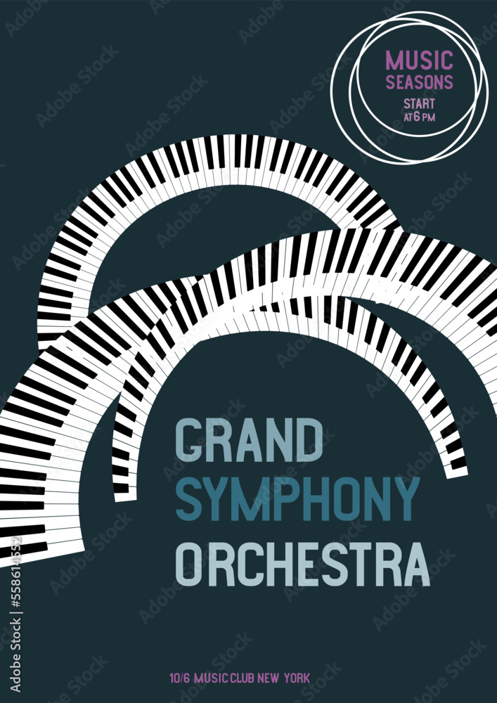Grafika wektorowa Stock: Piano arches keyboard, festival poster, media ...