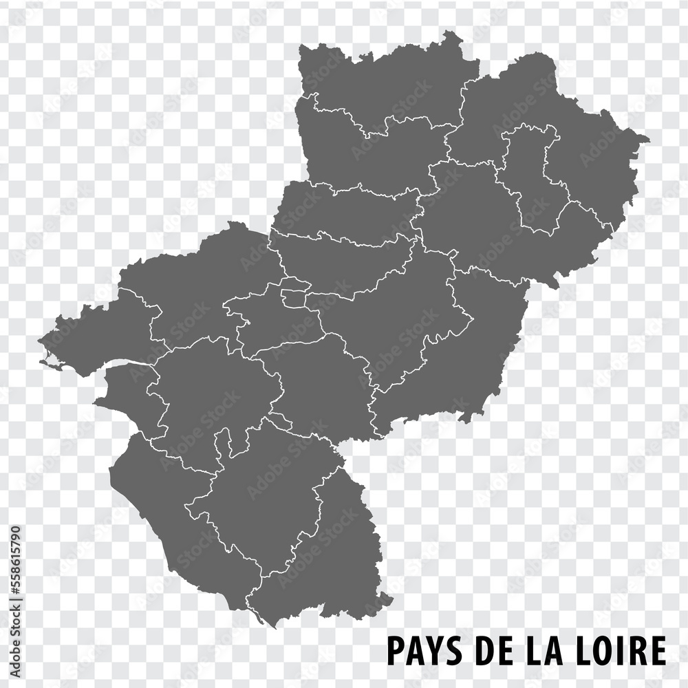 Map Pays de la Loire on transparent background. Region Pays de la Loire ...