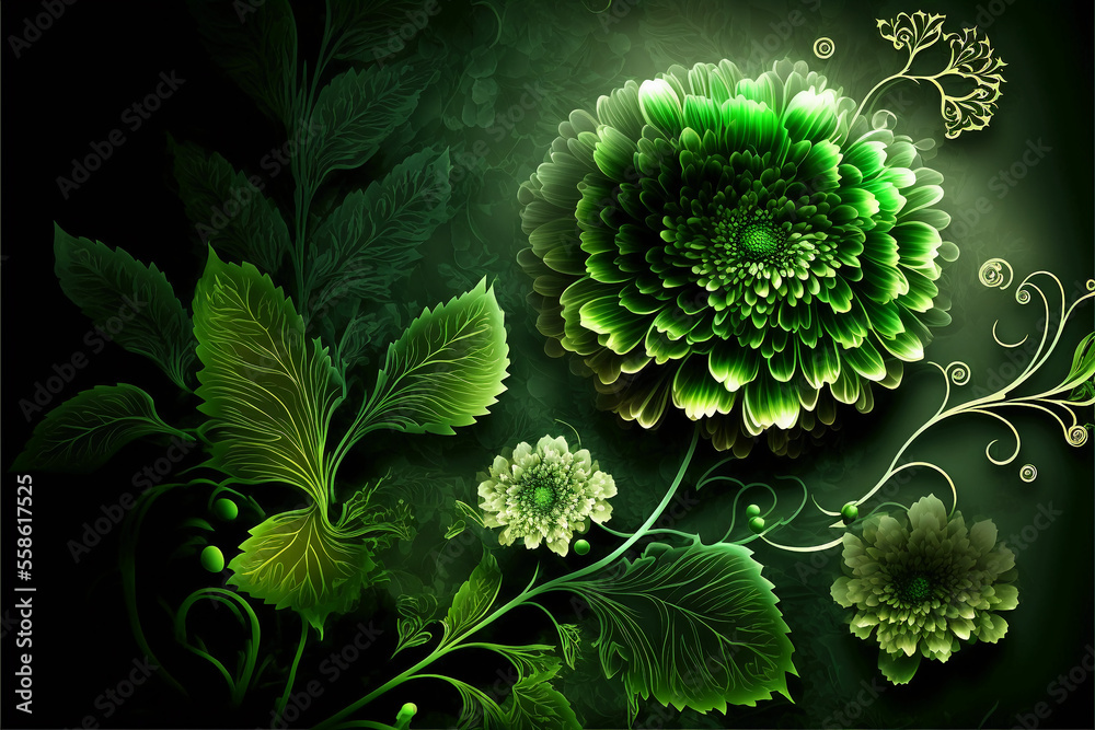 Green flowers background wallpaper. Generative AI. Stock Illustration ...