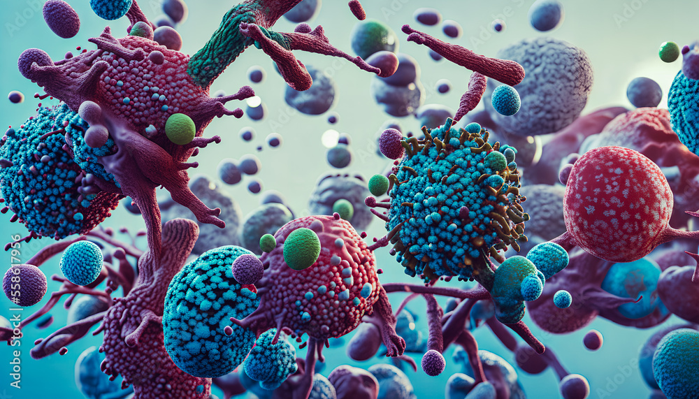 The abstract painting depicts bacteria under the microscope, showcasing ...