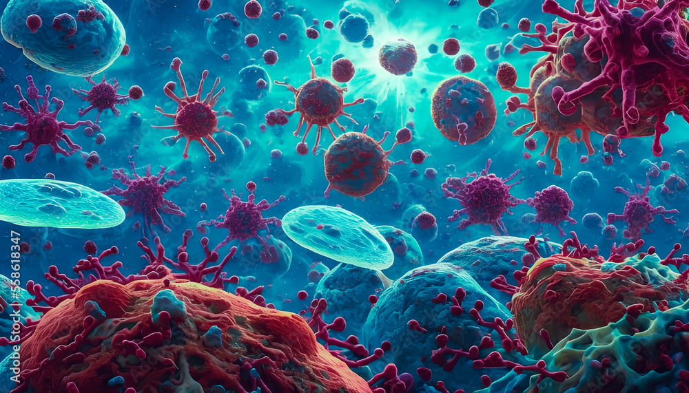 Photo & Art Print The abstract painting depicts bacteria under the ...