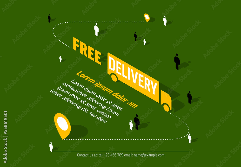 Free delivery shipping flyer advertisement with car icon green yellow ...