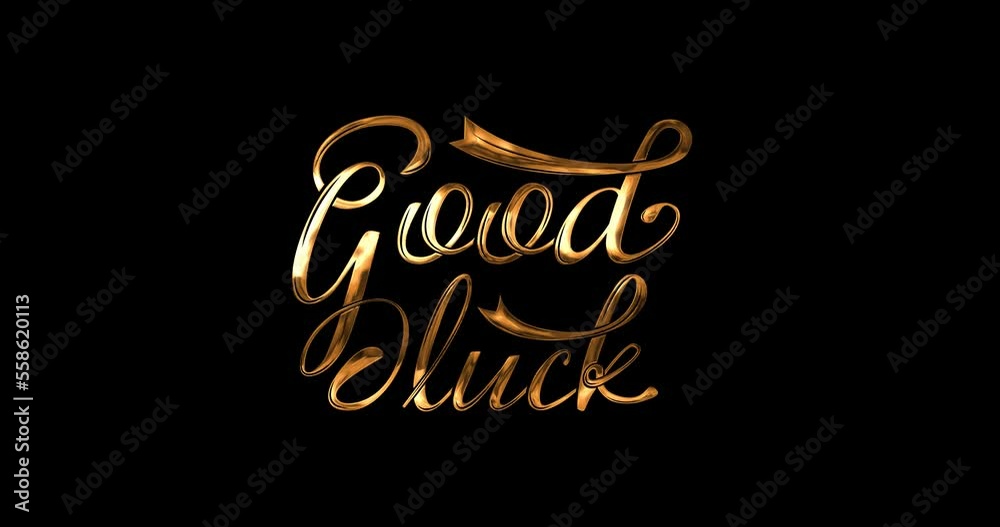 Animated Good luck. Animation golden text handwriting calligraphy with ...