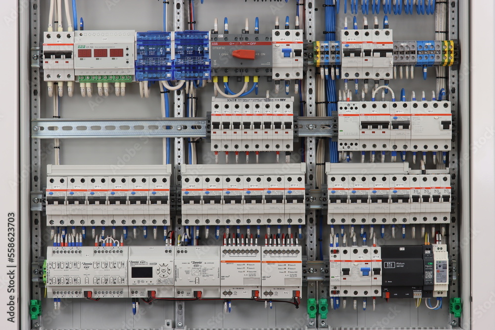 ABB automation modules with a KNX control bus are installed in an ...