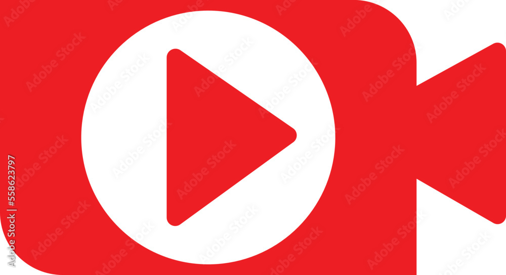 Video camera shape with a play button icon. TV logo template. Video ...