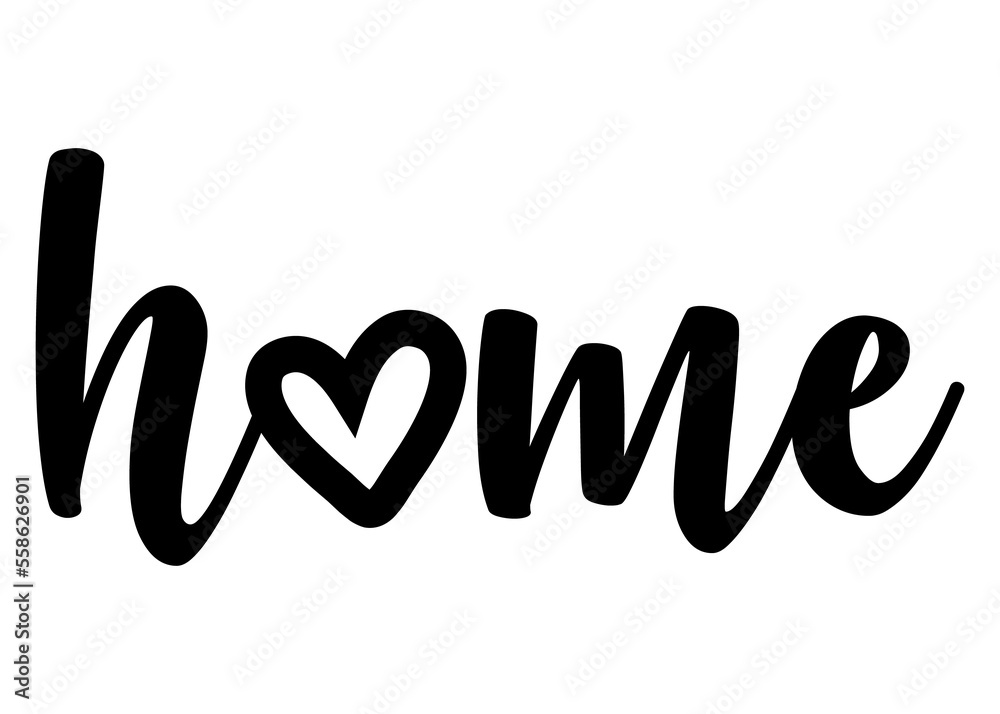 Letras de la palabra home con corazón en lugar de letra o. Texto ...