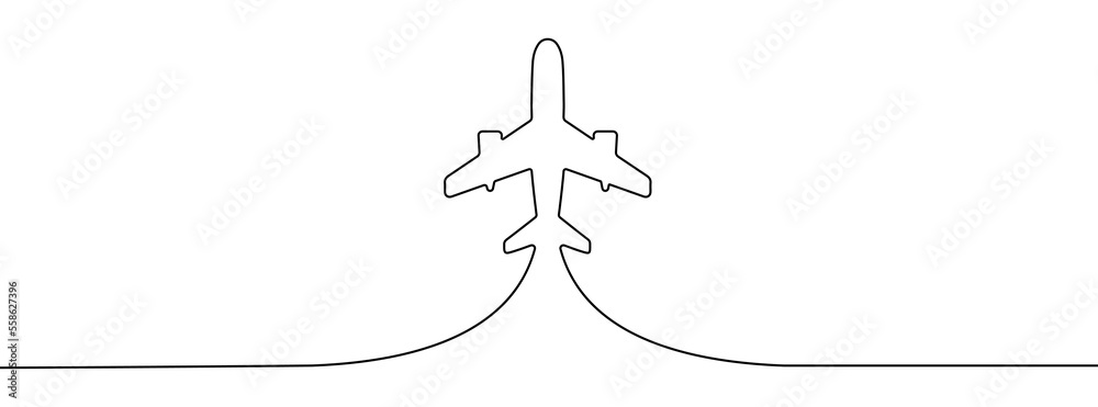 Continuous line drawing of airplane icon. Aircraft linear icon. One ...