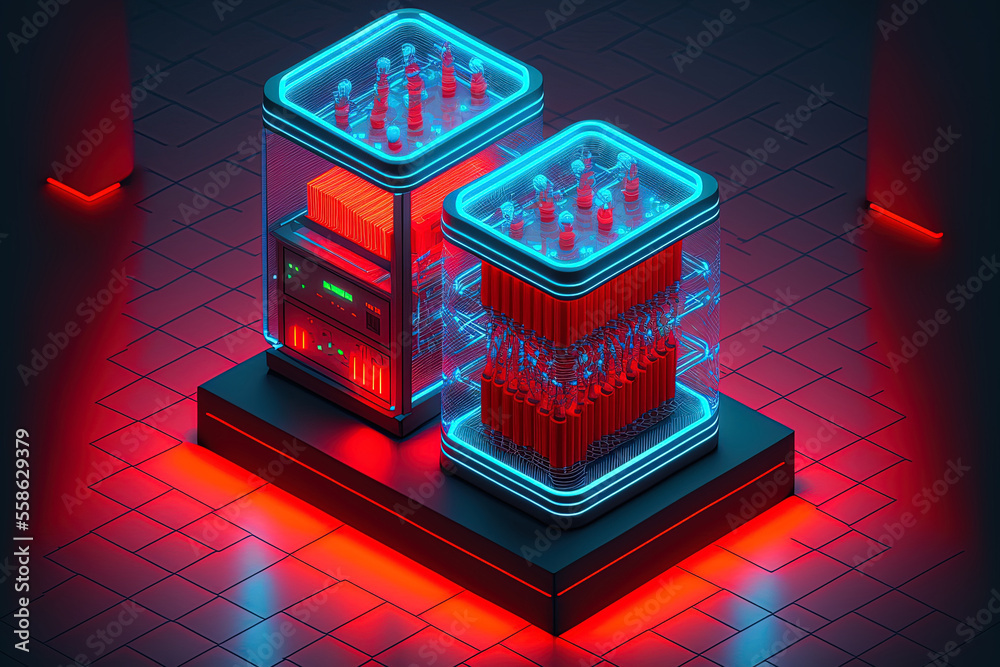 a futuristic podium with electrical devices is depicted in raster form ...