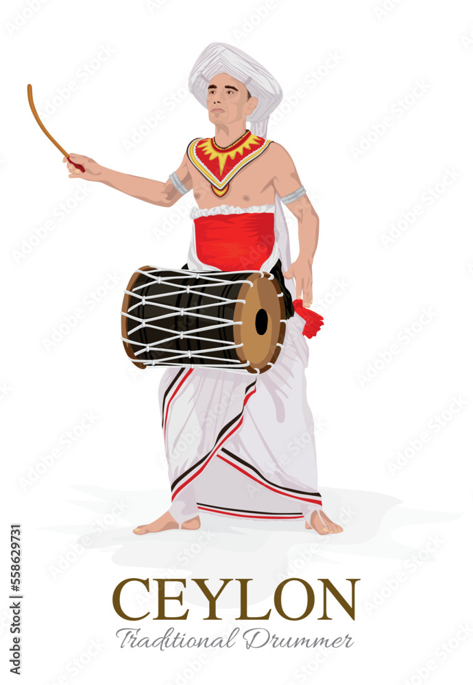 Sri Lankan Traditional Drummer, Kandy, Sri Lanka, Asia, Vector ...