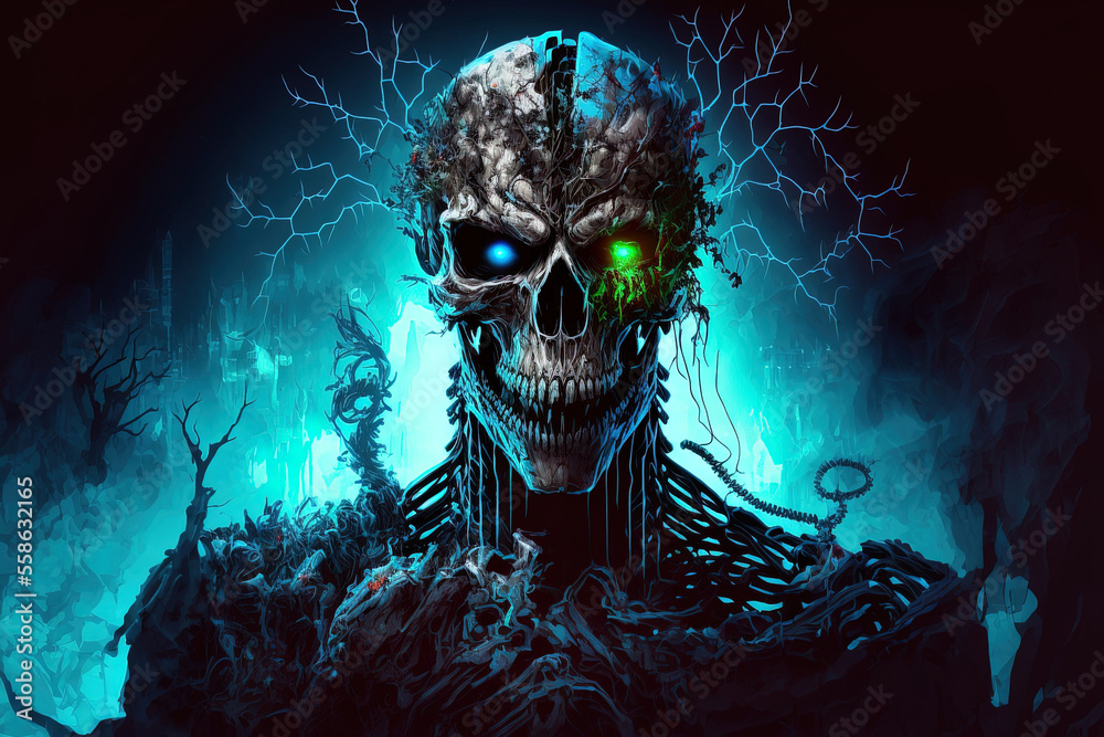 Unsettling cyborg undead monster artwork for Halloween created with AI ...