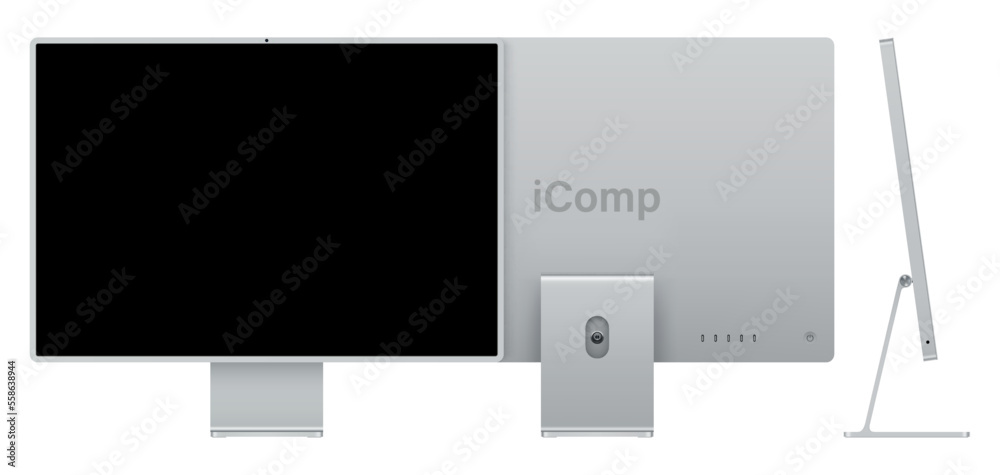 computer display silver color with black screen front, back and side ...