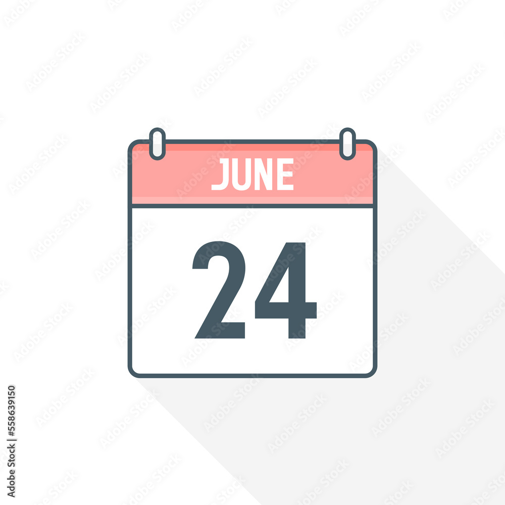 24th June calendar icon. June 24 calendar Date Month icon vector ...
