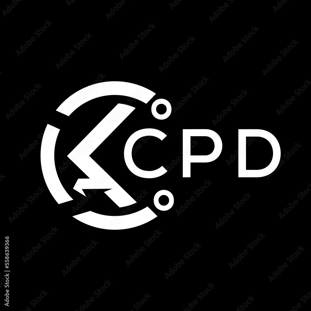 CPD letter logo. CPD white image on black background. CPD vector logo ...