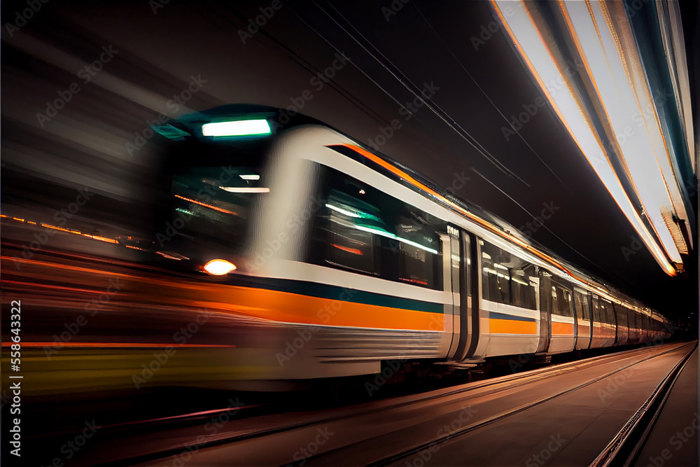 moving train with blurry lights ideal for transportation backgrounds ...