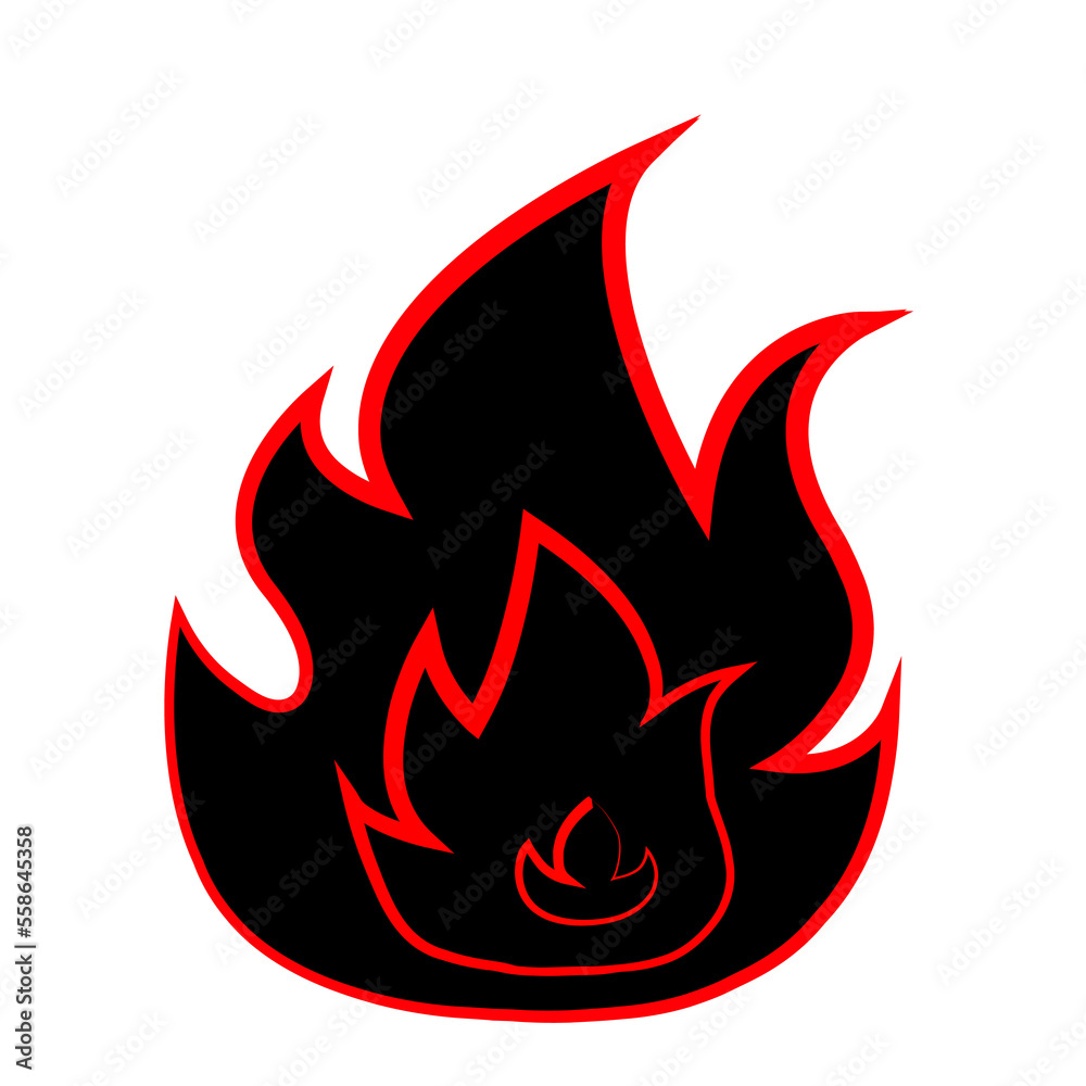Fire icon. Fire black icon with red outline. The element of fire. Fire ...