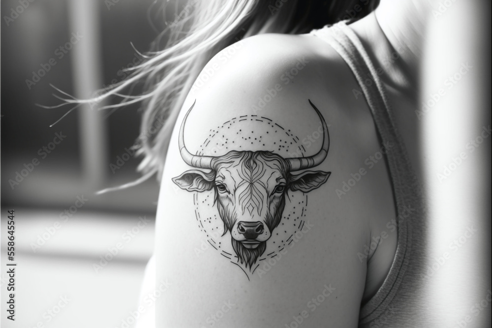 Taurus zodiac sign tattoo. Tattoo idea for men or women. Generative AI ...