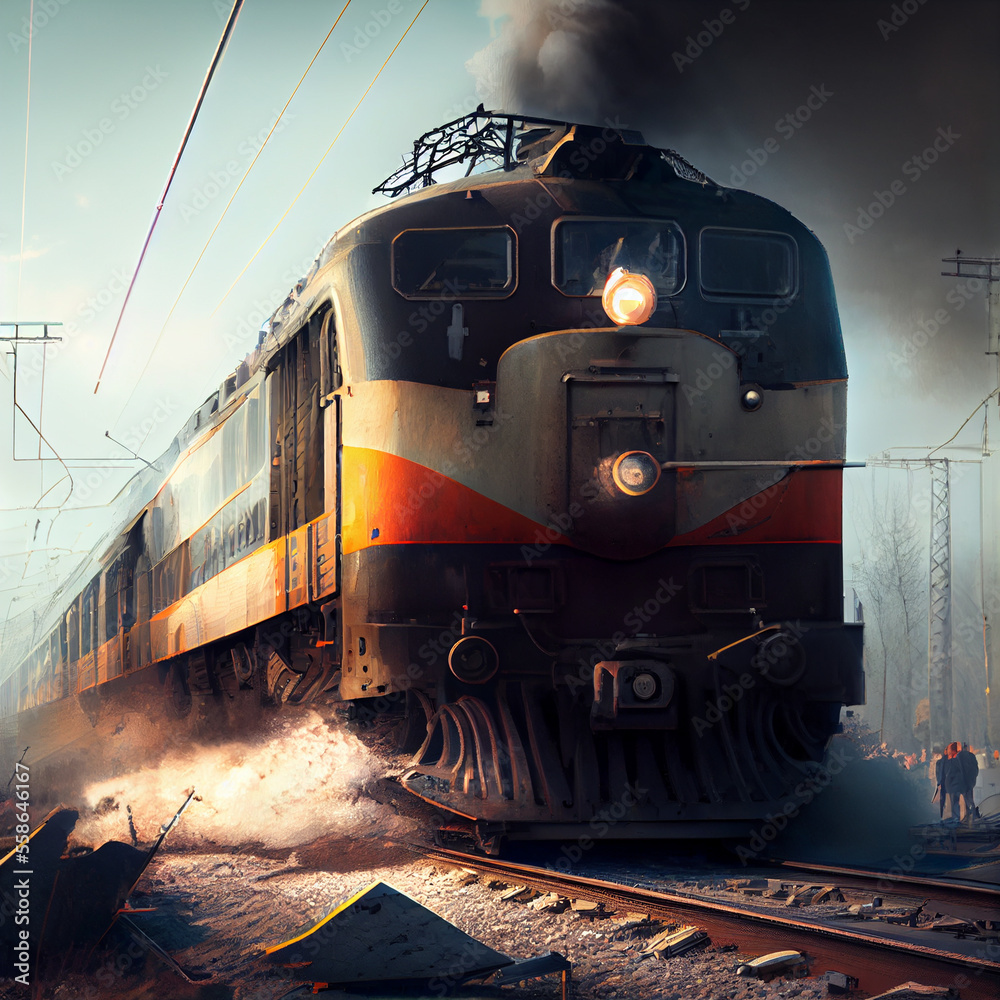 Lokomotive, created with Generative AI technology. Stock Illustration ...