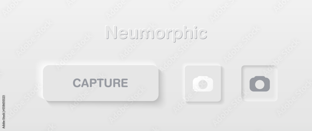 Neumorphic Button, take a photo or capture button vector set ...