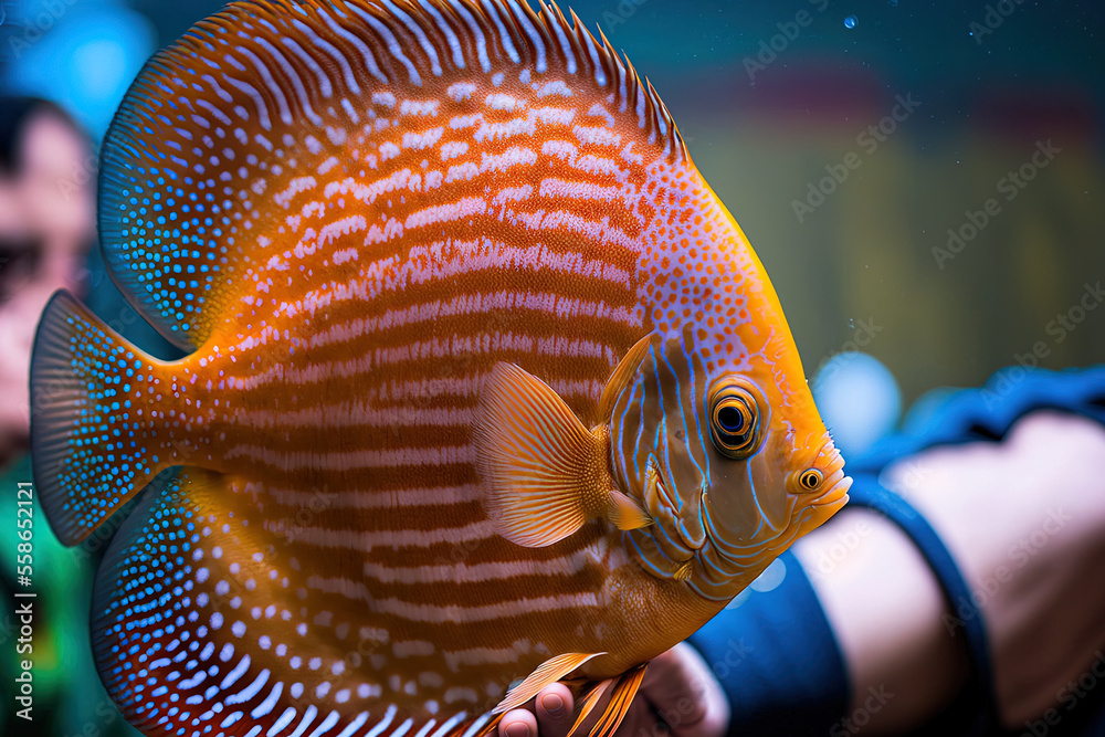 Beautiful brown discus fish in close up underwater view. Generative AI ...