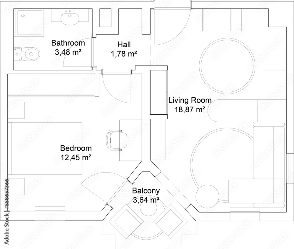 2d architectural drawing plan of a house. Apartment floor plan concept ...