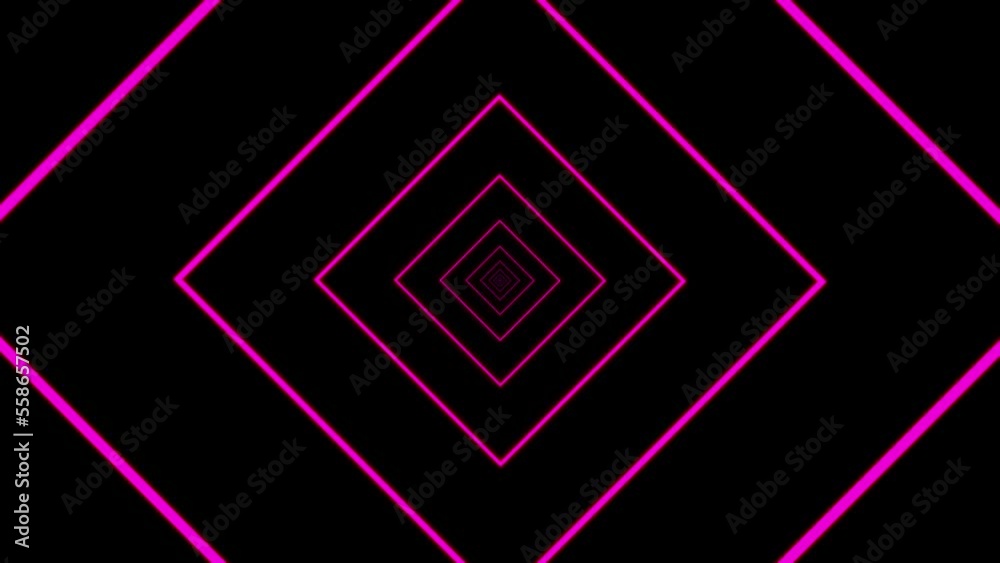 Animated glowing square box with black background. abstract hypnotic ...