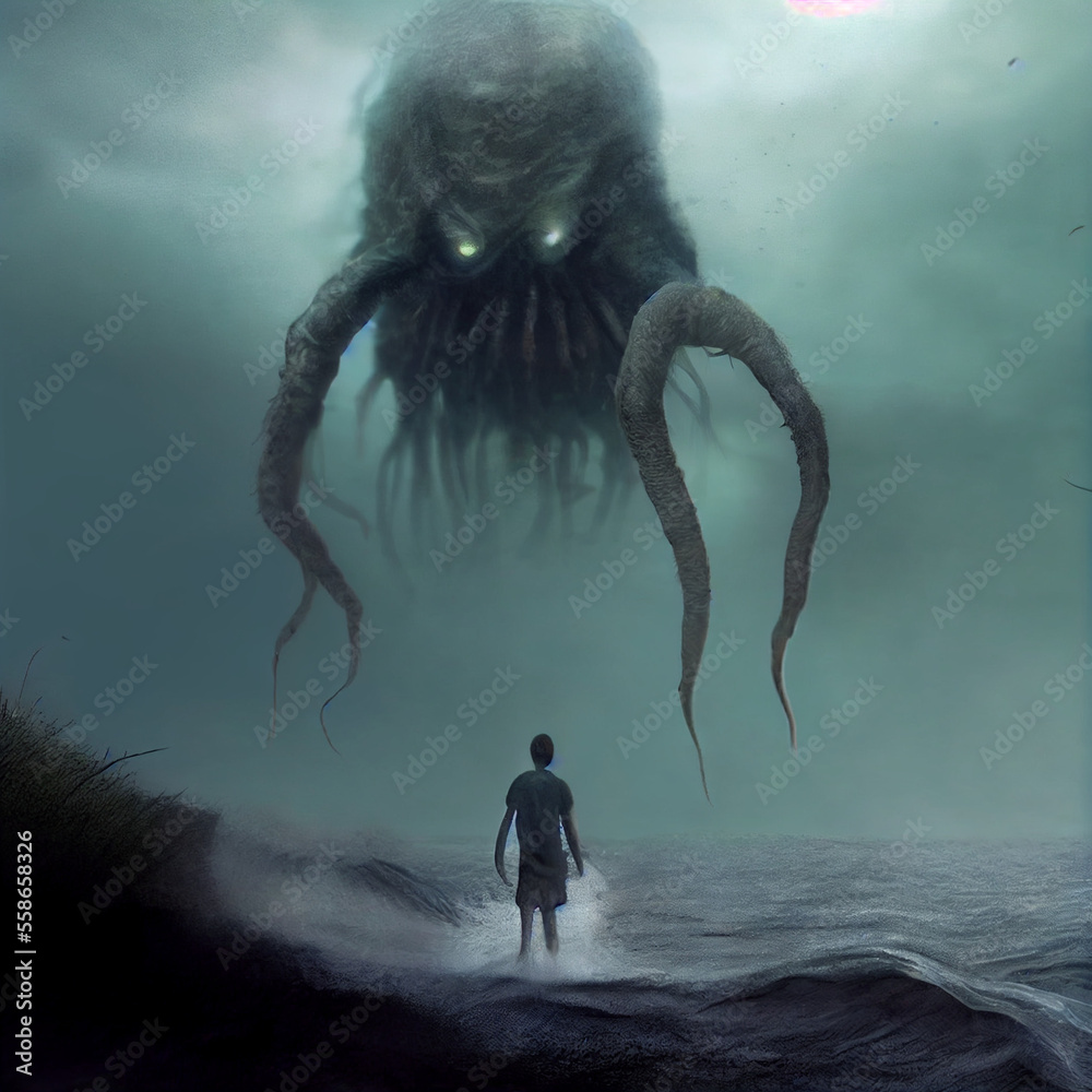 A giant monster coming out of the sea. A giant Kraken emerging from the ...