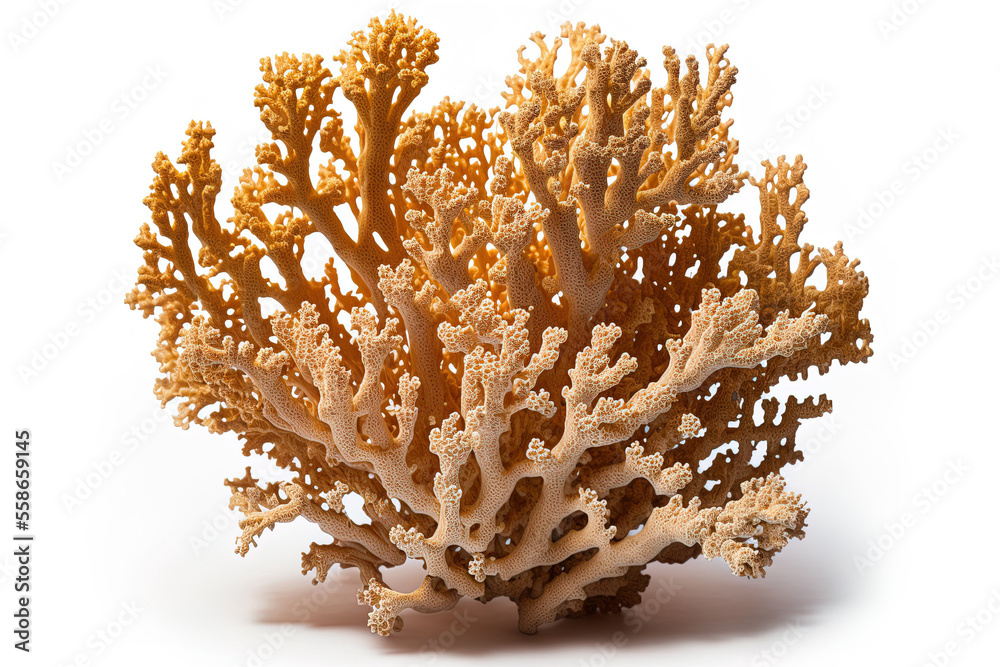 On a white backdrop, an image of dried real coral or coralline is shown ...