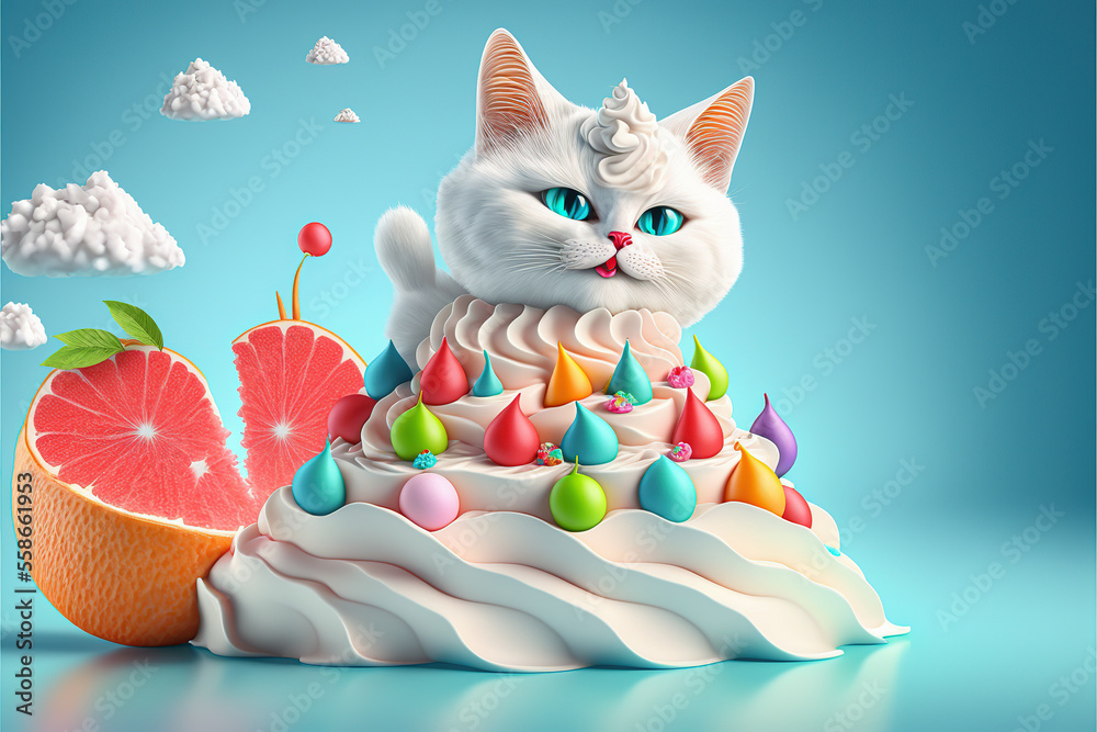 Ilustração do Stock: Birthday cack with cute cat with blue background ...