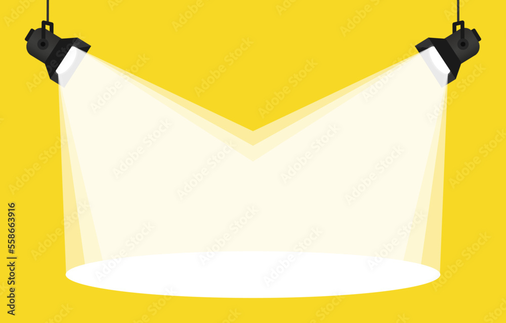 Banner spotlight background. Retro spotlight is glowing on wall ...