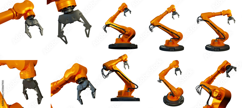 Poster Orange Mechanical Articulated Robotic Arm with Clamp Claw – Wall ...