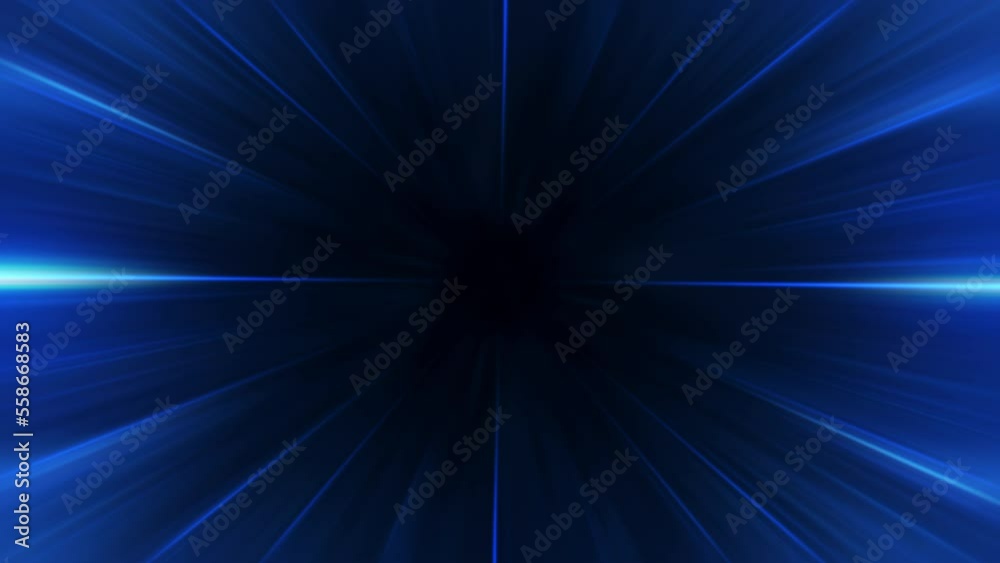 Abstract loop blue radial shine light rotation from the center star ...