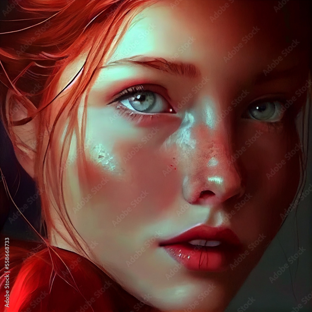 Red-haired beautiful woman. Portrait of a beautiful sorceress. A witch ...