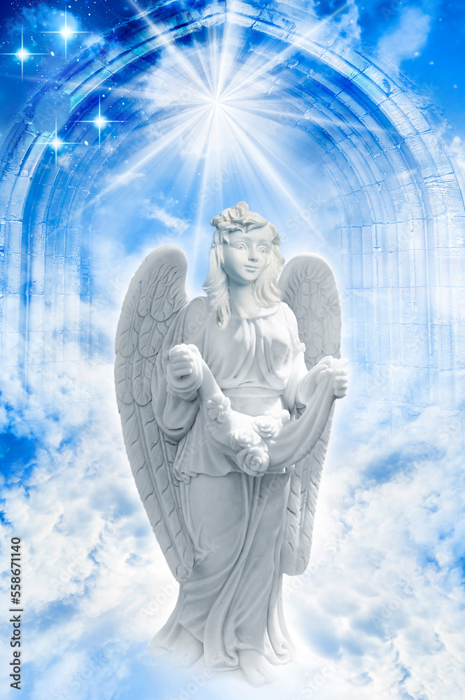 angel archangel with divine rays of light, stars and sky liek spiritual, religious, angelic and ...