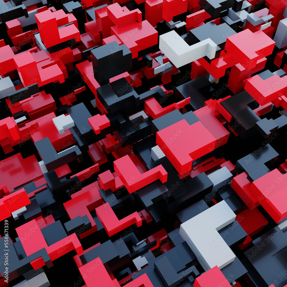 Futuristic Abstract Background Design Colored Red Black And White Shapes Cubes Concept