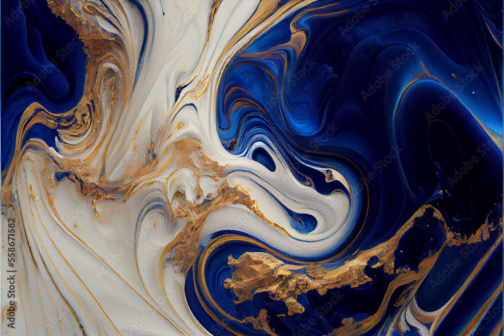 Designer art colored paint with gold divisions under stone marble in ...