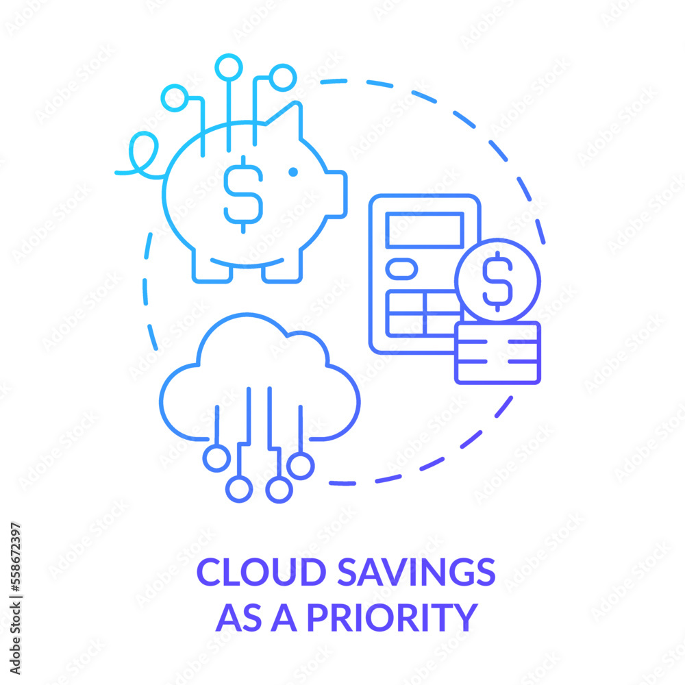 Cloud savings as priority blue gradient concept icon. Cutting out costs ...