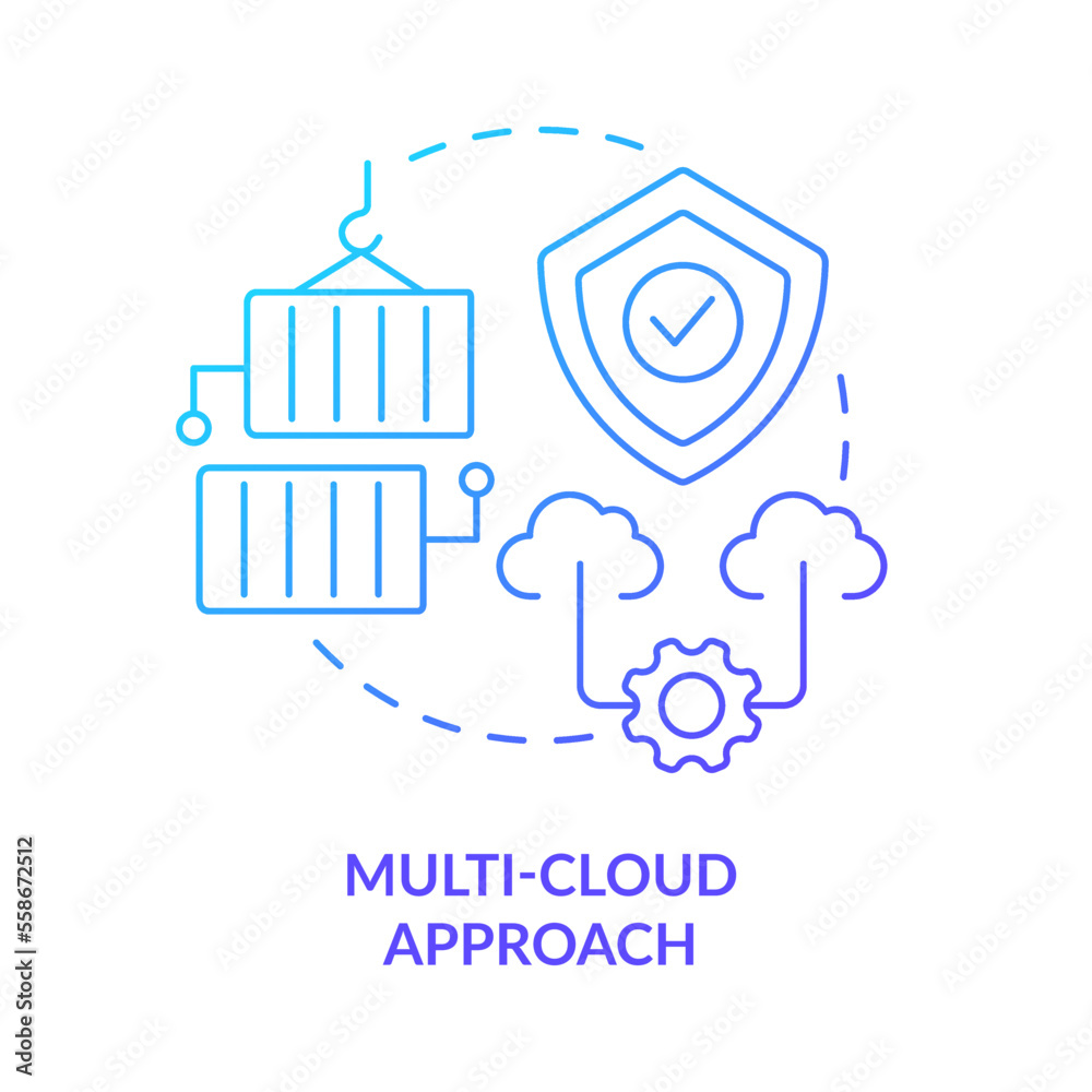 Multi-cloud approach blue gradient concept icon. Data storage strategy ...