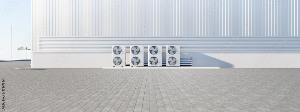 3d rendering of condenser unit or compressor outside factory plant ...