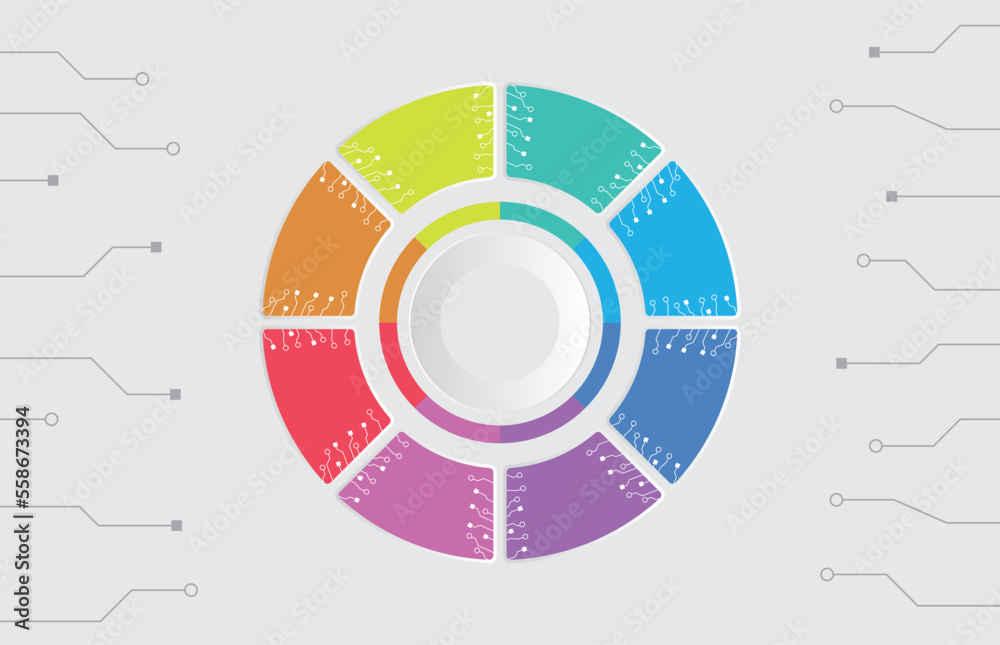 Infographic template of circle pie chart modern with circuit line ...