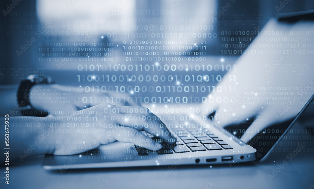 Businessman hand touch with Code html and programming on screen laptop ...