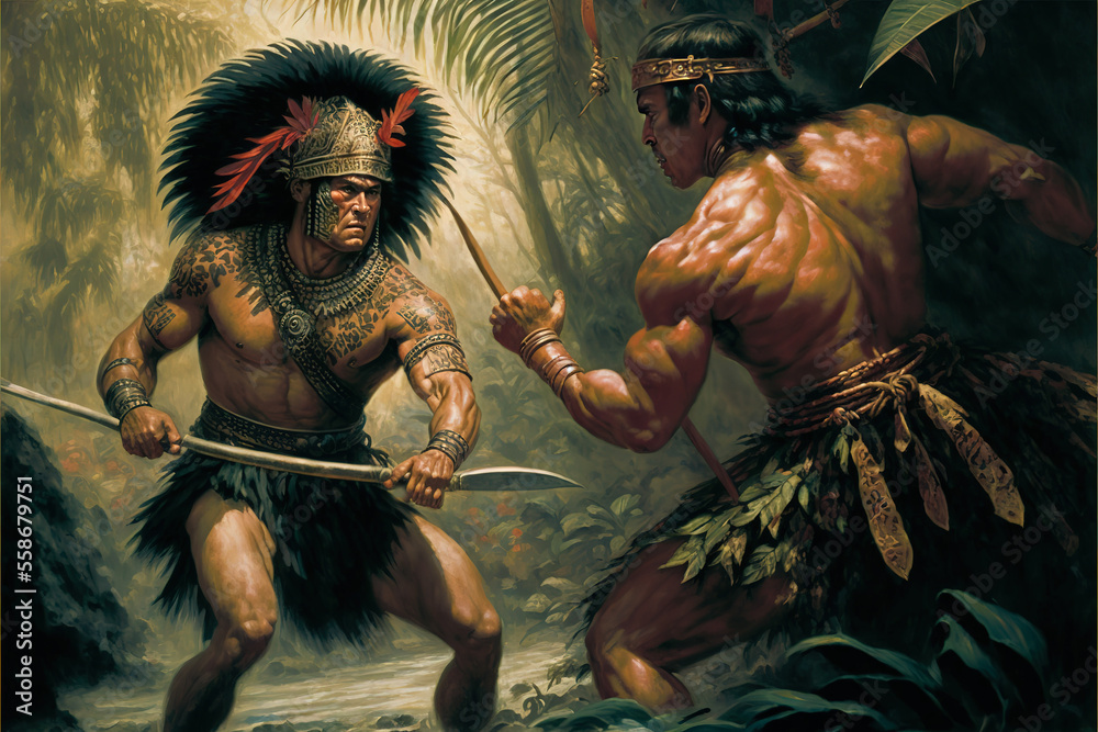 Ilustração do Stock: Maori warriors fighting in an indigenous ...