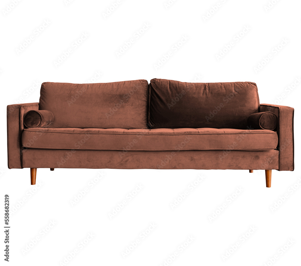 Elegant Brown Tan Velvet Couch Isolated on Transparent Background PNG ...