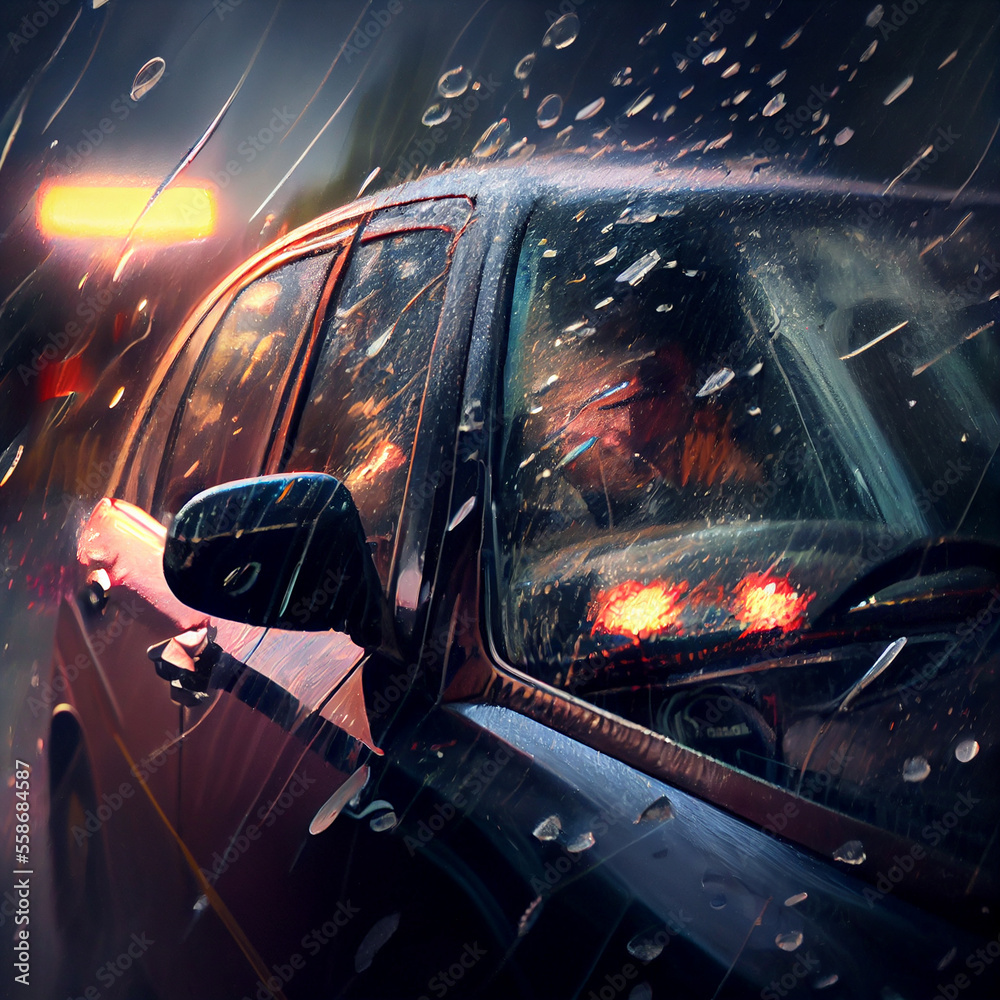 Car in rainy day, created with Generative AI technology. Stock ...