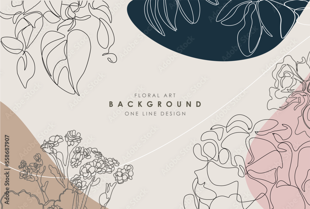 Beautiful floral vector hand drawn background. One line art design ...