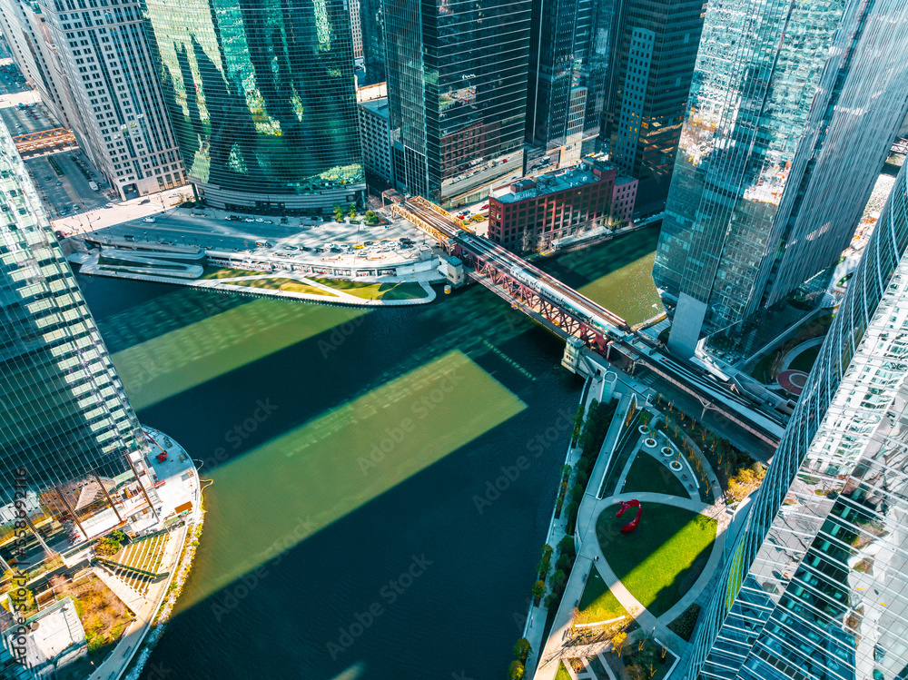 Aerial View of Downtown Chicago - High rise buildings - skyscrapers ...