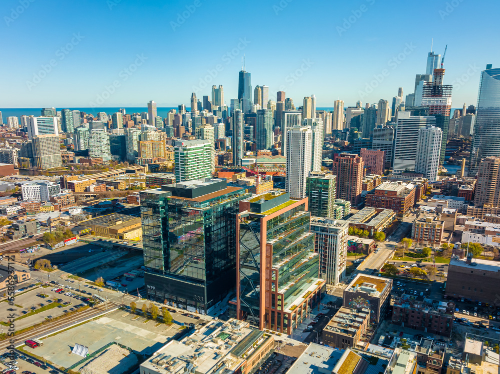 Aerial View of Downtown Chicago - High rise buildings - skyscrapers ...