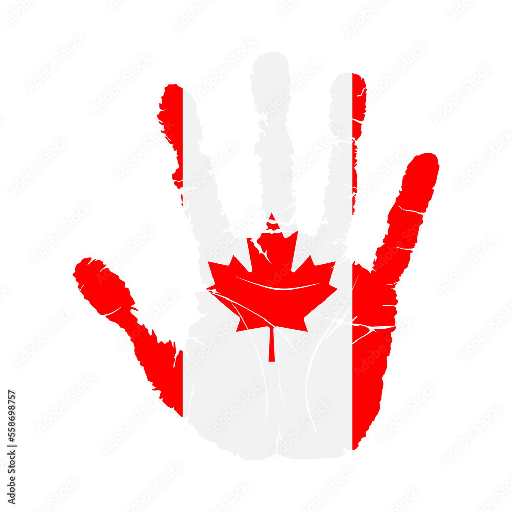 Handprint with the flag of Canada. Hand print, which bears the Canada ...