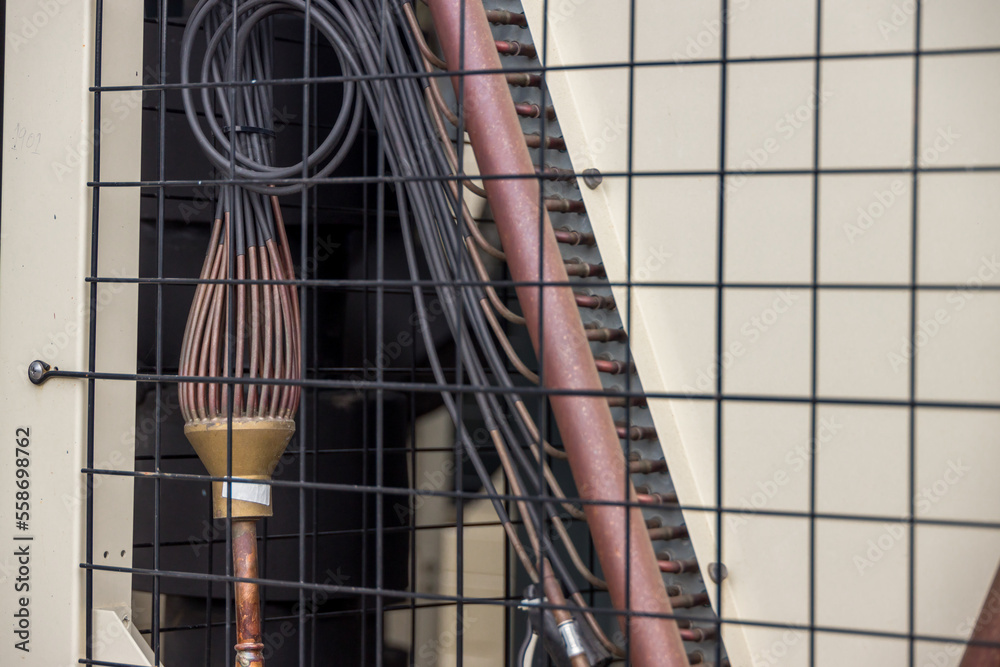 Copper pipe of air conditioner system. Ventilation system and pipe ...