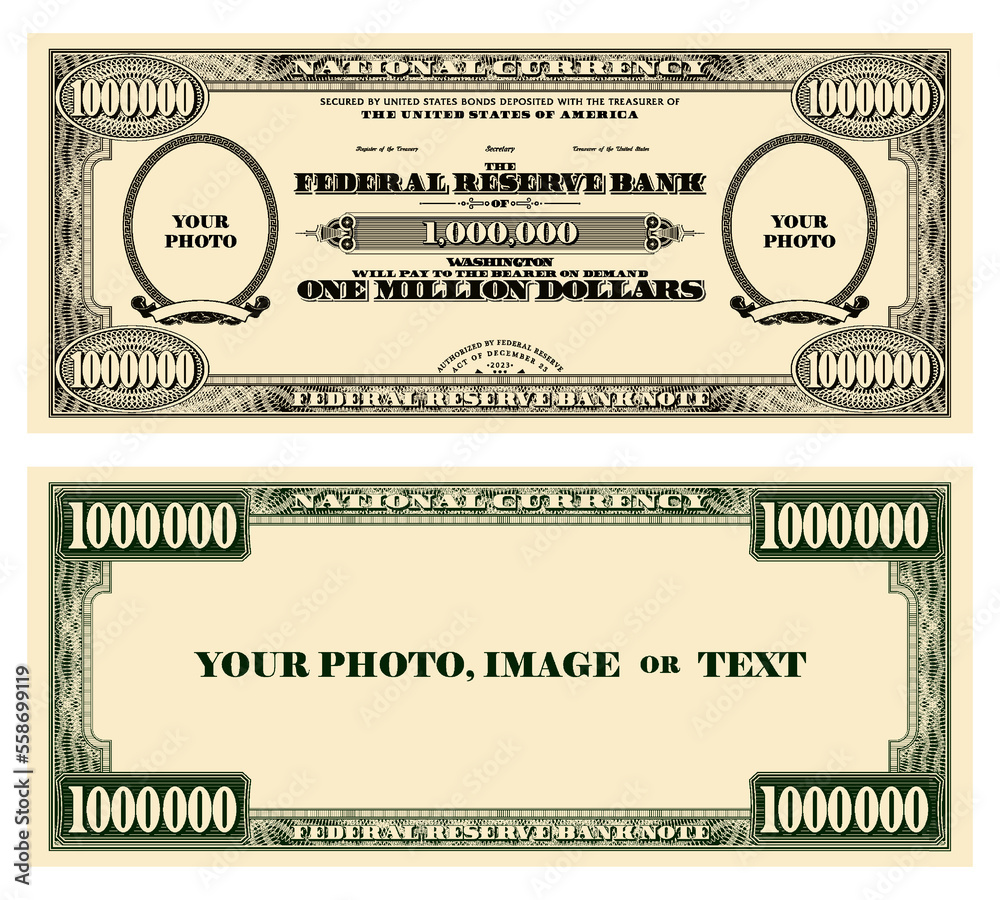Vector obverse and reverse of a sample vintage banknote with empty ...