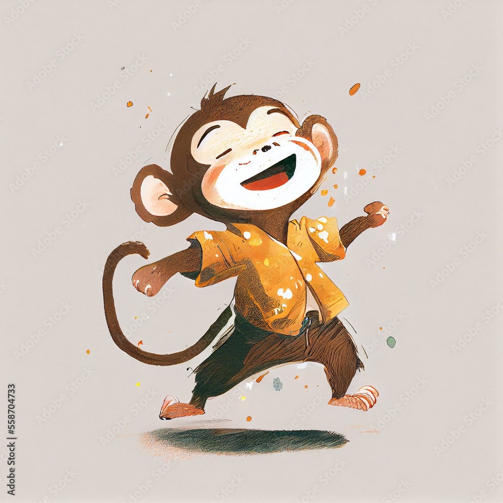 Cartoon. Cute baby monkey laughing and having fun. Generative ai Stock ...